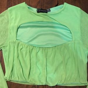 PrettyLittleThing | Tops | Neon Green Mesh Long Sleeve Crop Top | Poshmark